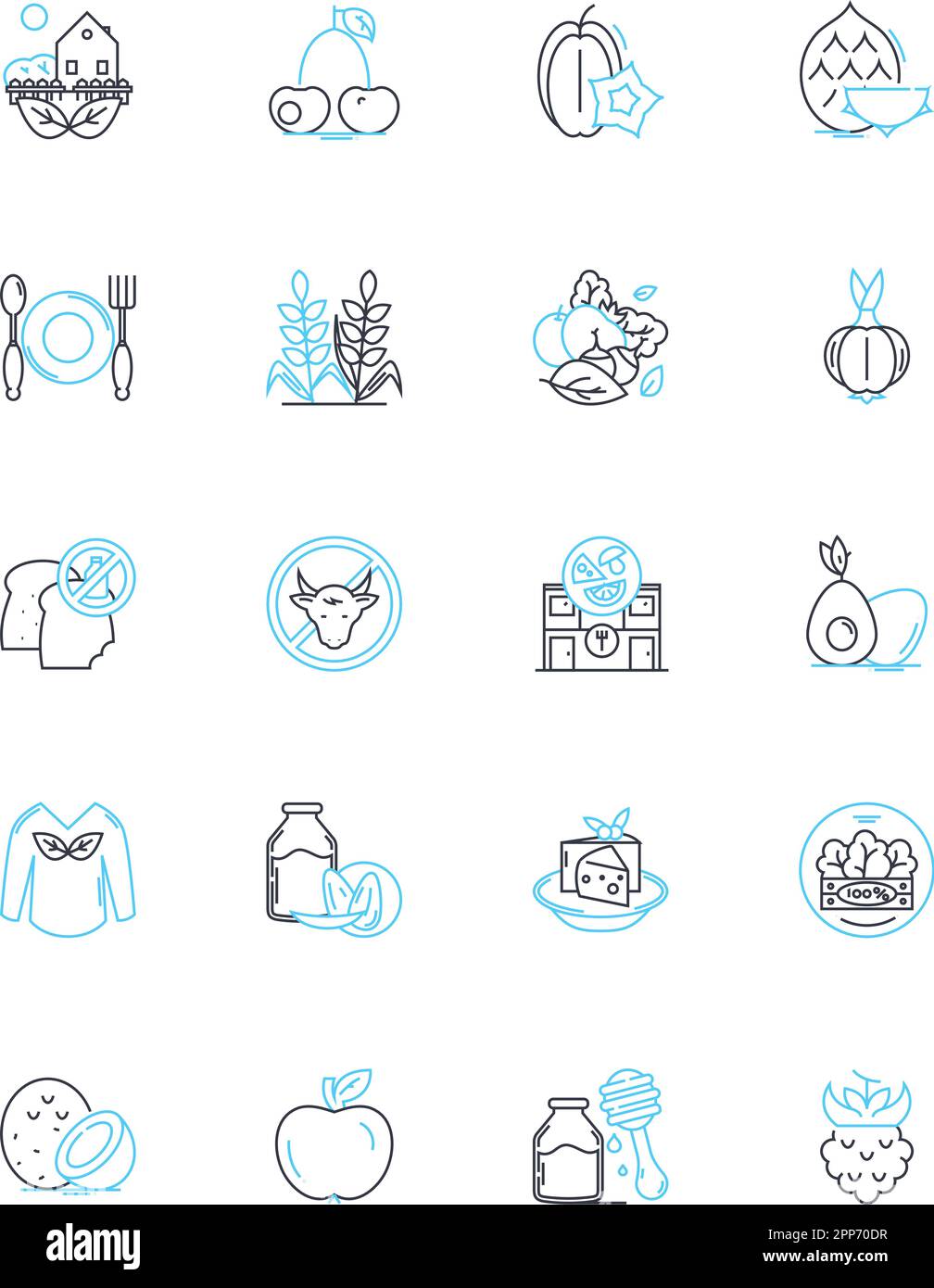 Dairy-free linear icons set. Non-dairy, Vegan, Plant-based, Allergy ...
