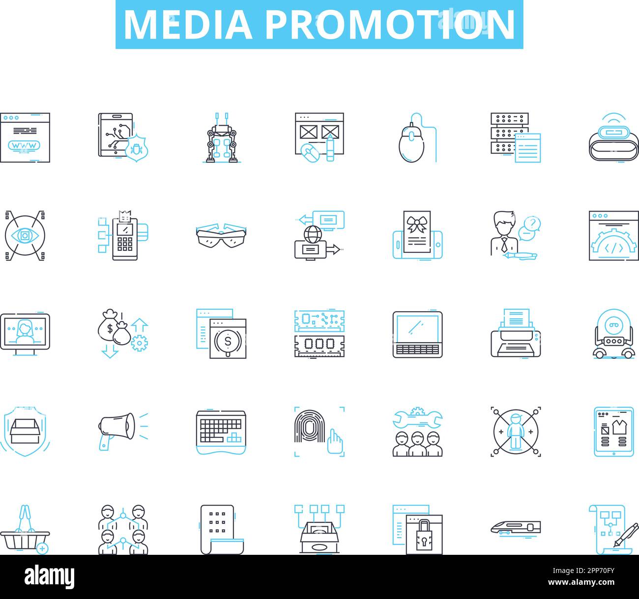 Media promotion linear icons set. Advertising, Broadcast, Publicity ...