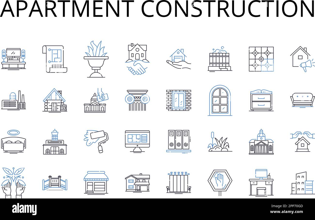 Apartment construction line icons collection. House building, Office ...