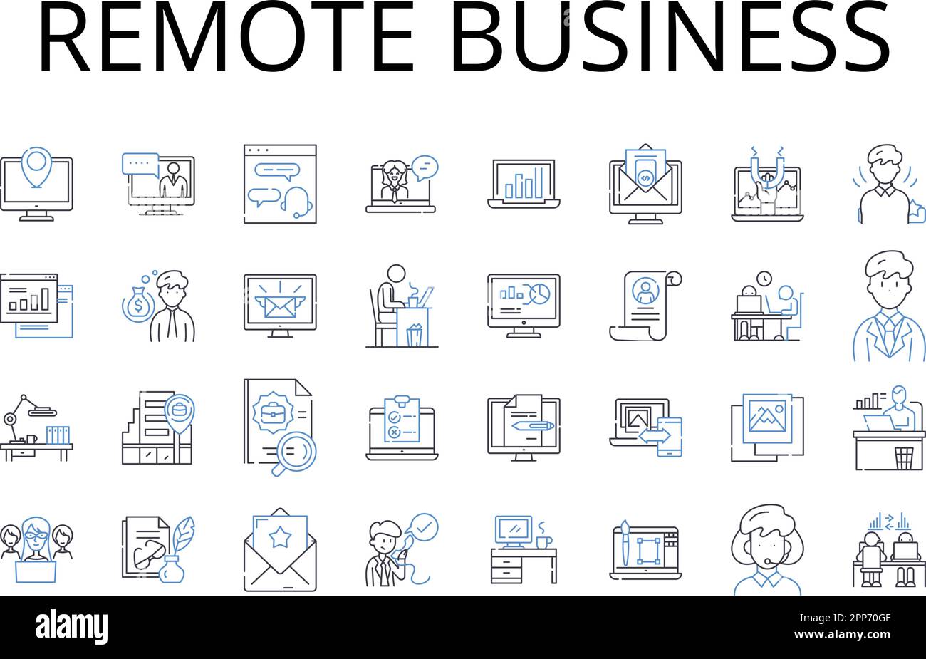 Remote business line icons collection. Long-distance trade, Isolated ...