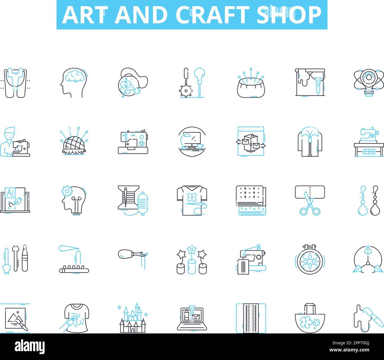 Art and craft shop linear icons set. Paint, Canvas, Sculpture, Clay ...