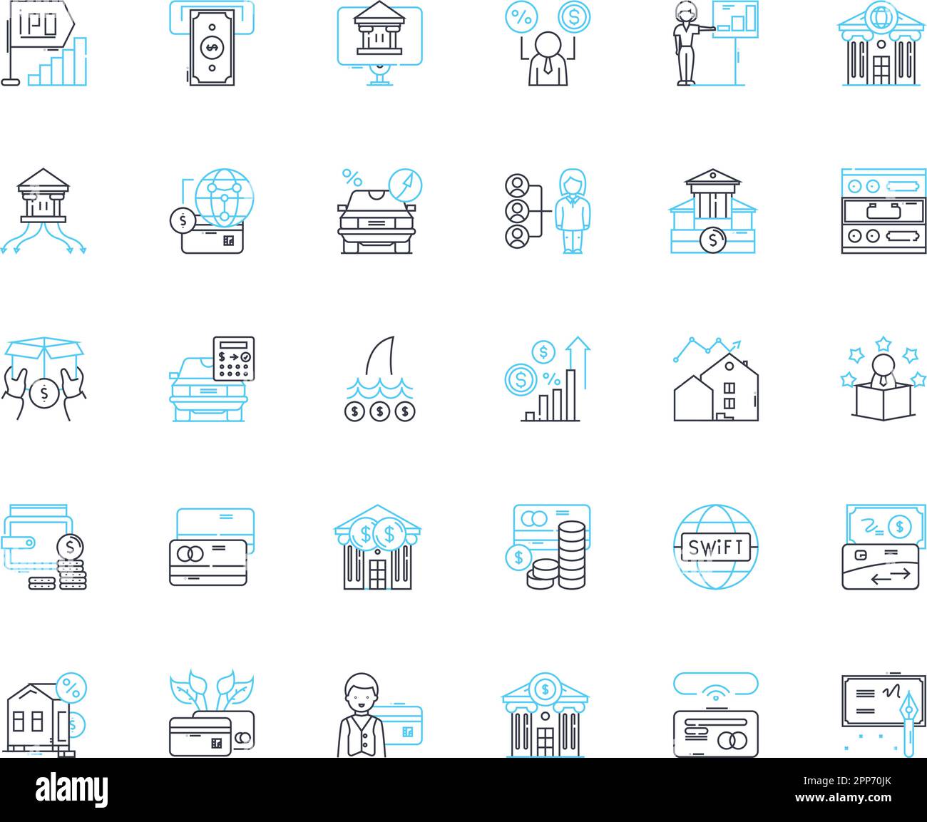 Budget management linear icons set. Frugal, Economize, Thrift ...