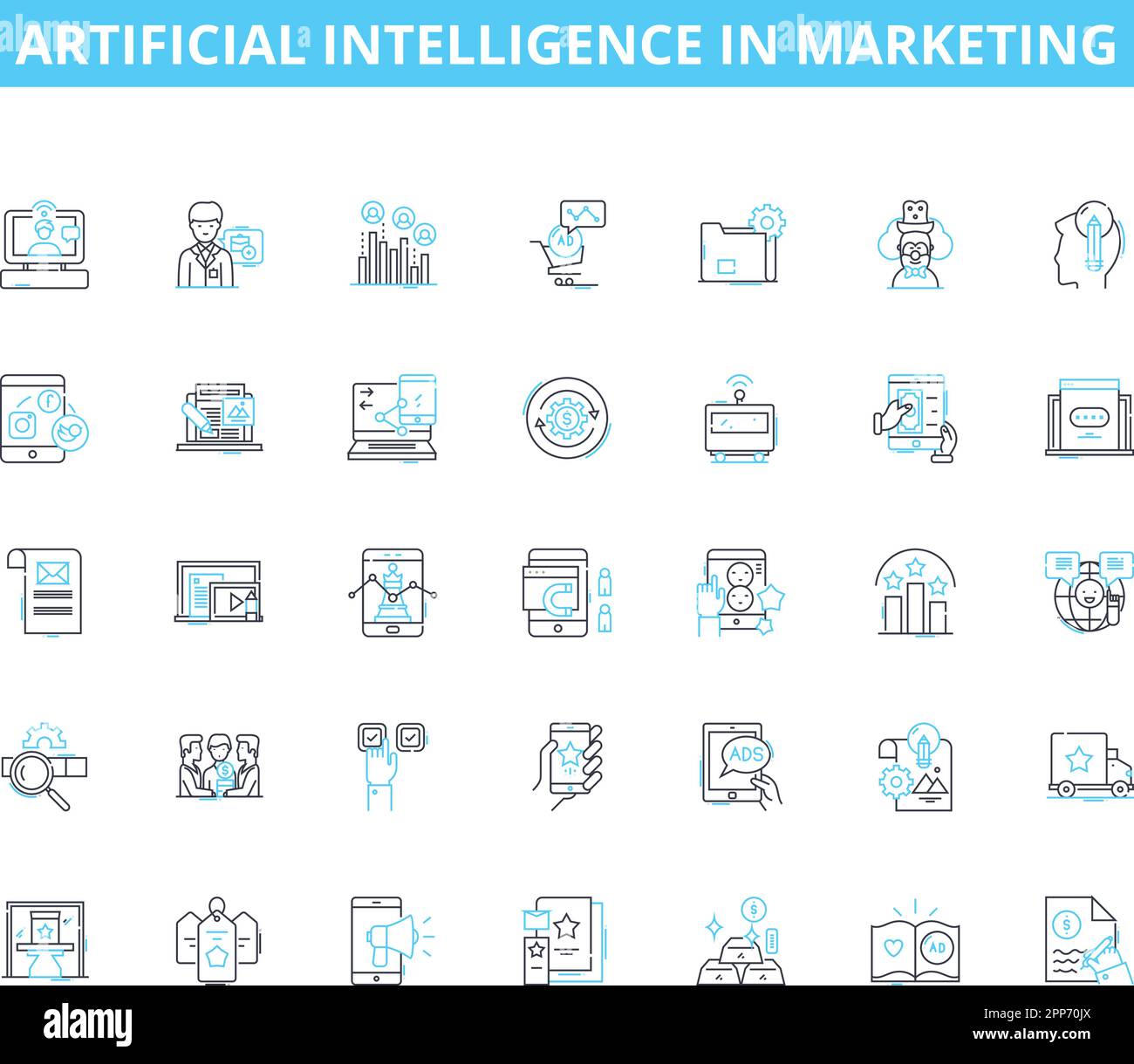 Artificial intelligence in marketing linear icons set. Automation ... Artificial intelligence in marketing linear icons set. Automation ...