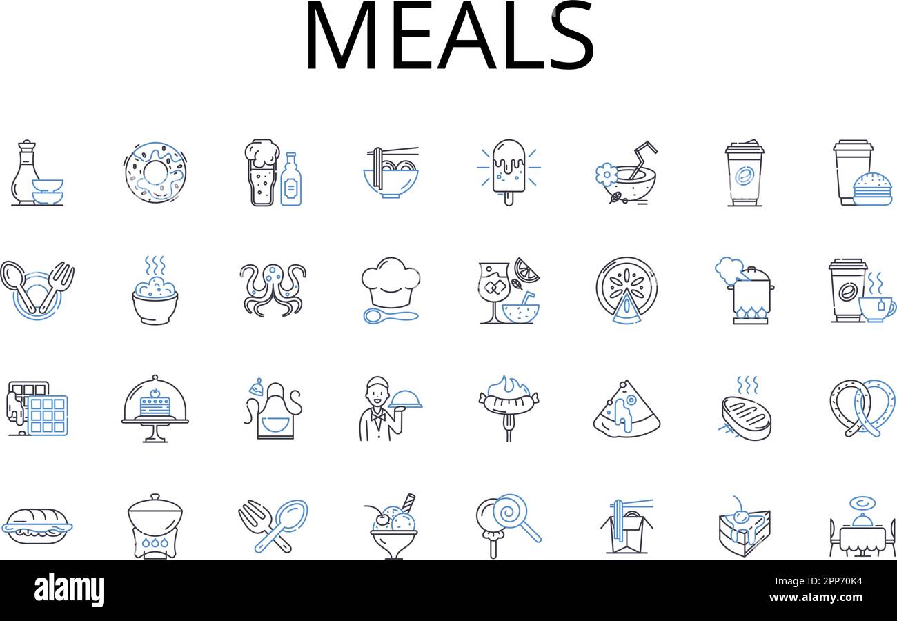 Meals line icons collection. Foodstuffs, Grub, Comestibles, Cuisine ...