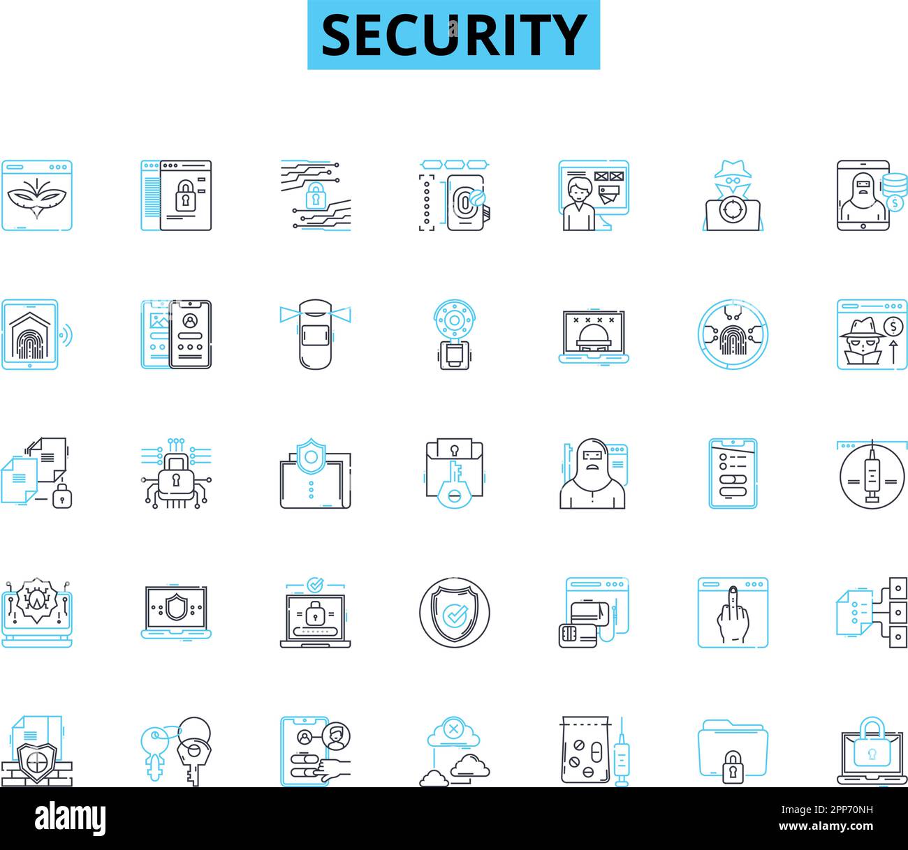 Security Linear Icons Set Encryption Firewall Authentication