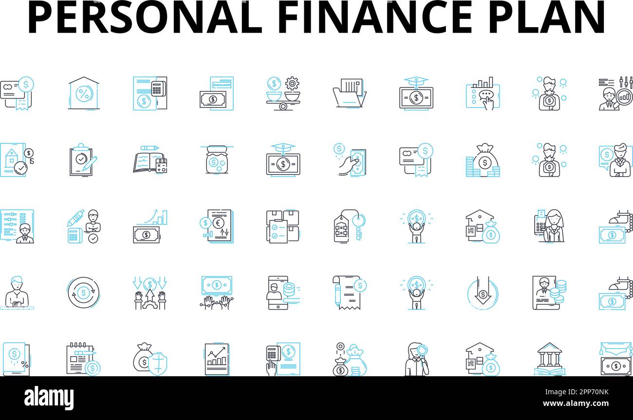 Personal finance plan linear icons set. Budgeting, Savings, Investment ...