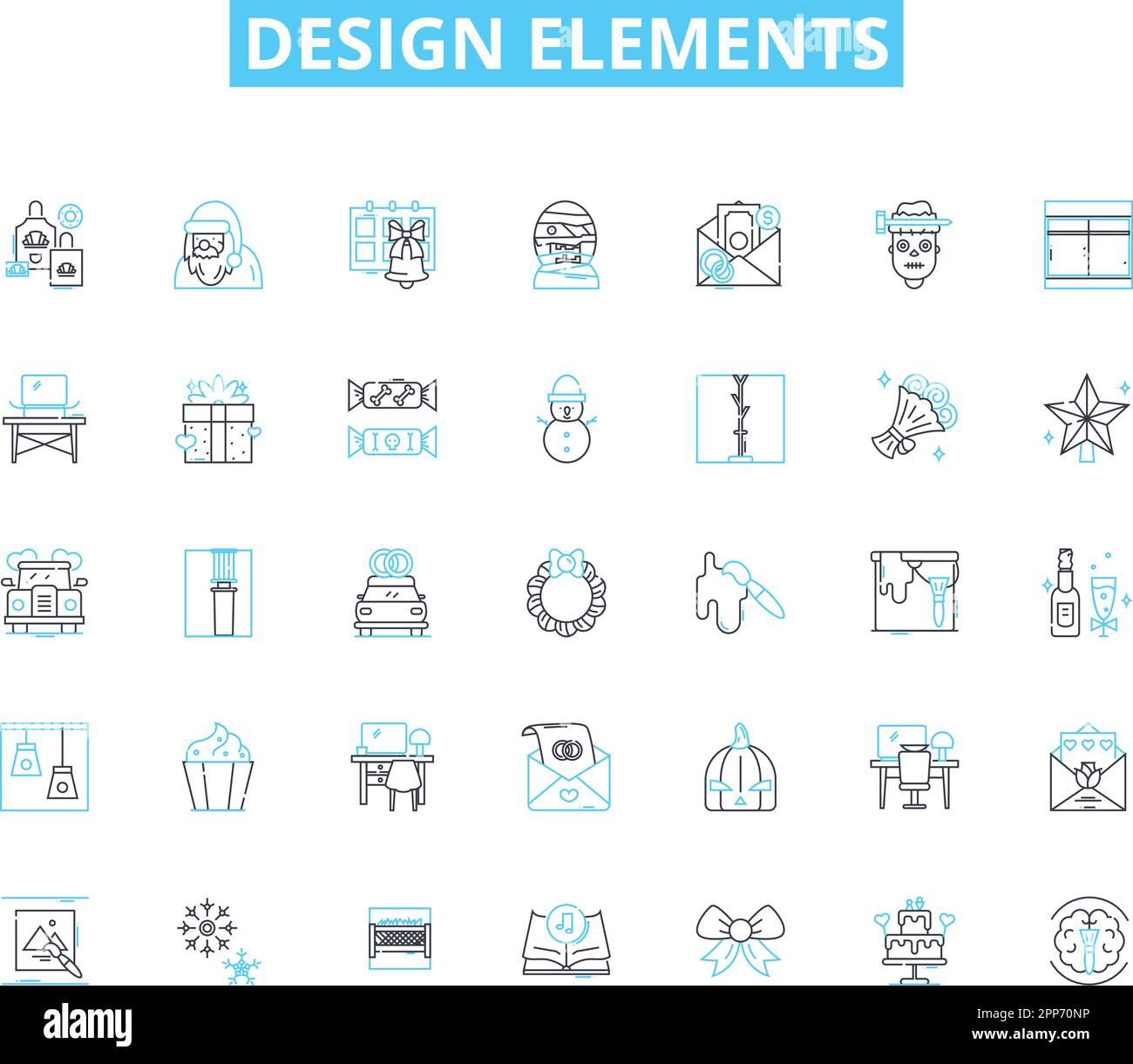 Design elements linear icons set. Color, Typography, Layout, Shape ...