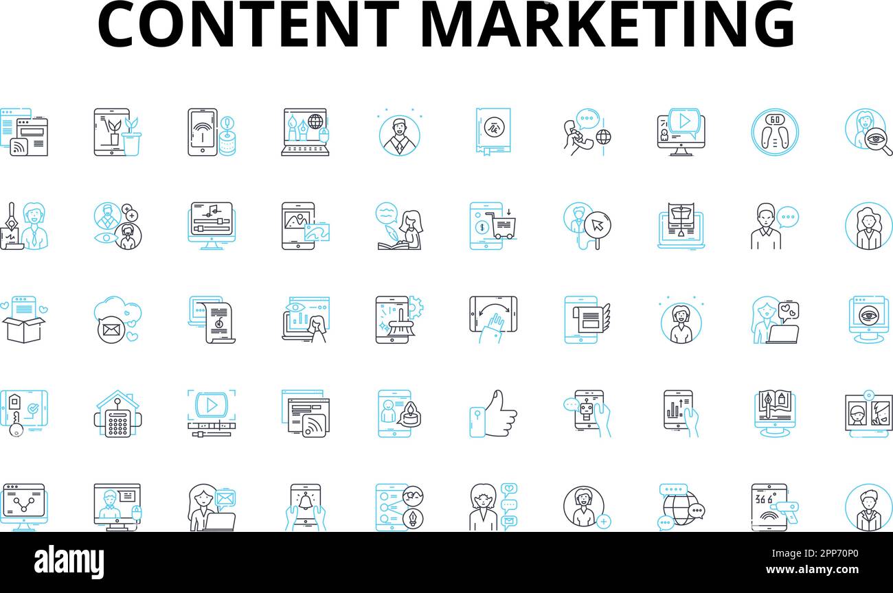 Content marketing linear icons set. Strategy, Blogs, Infographics ...