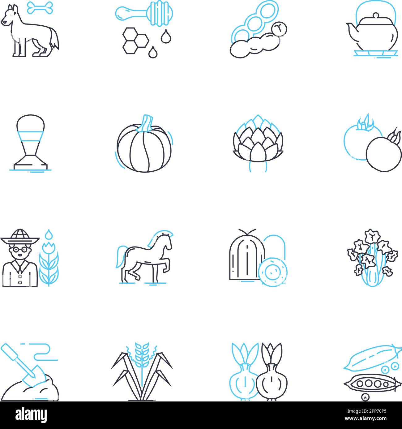 Farm stand linear icons set. Produce, Fresh, Organic, Local, Vegetables ...