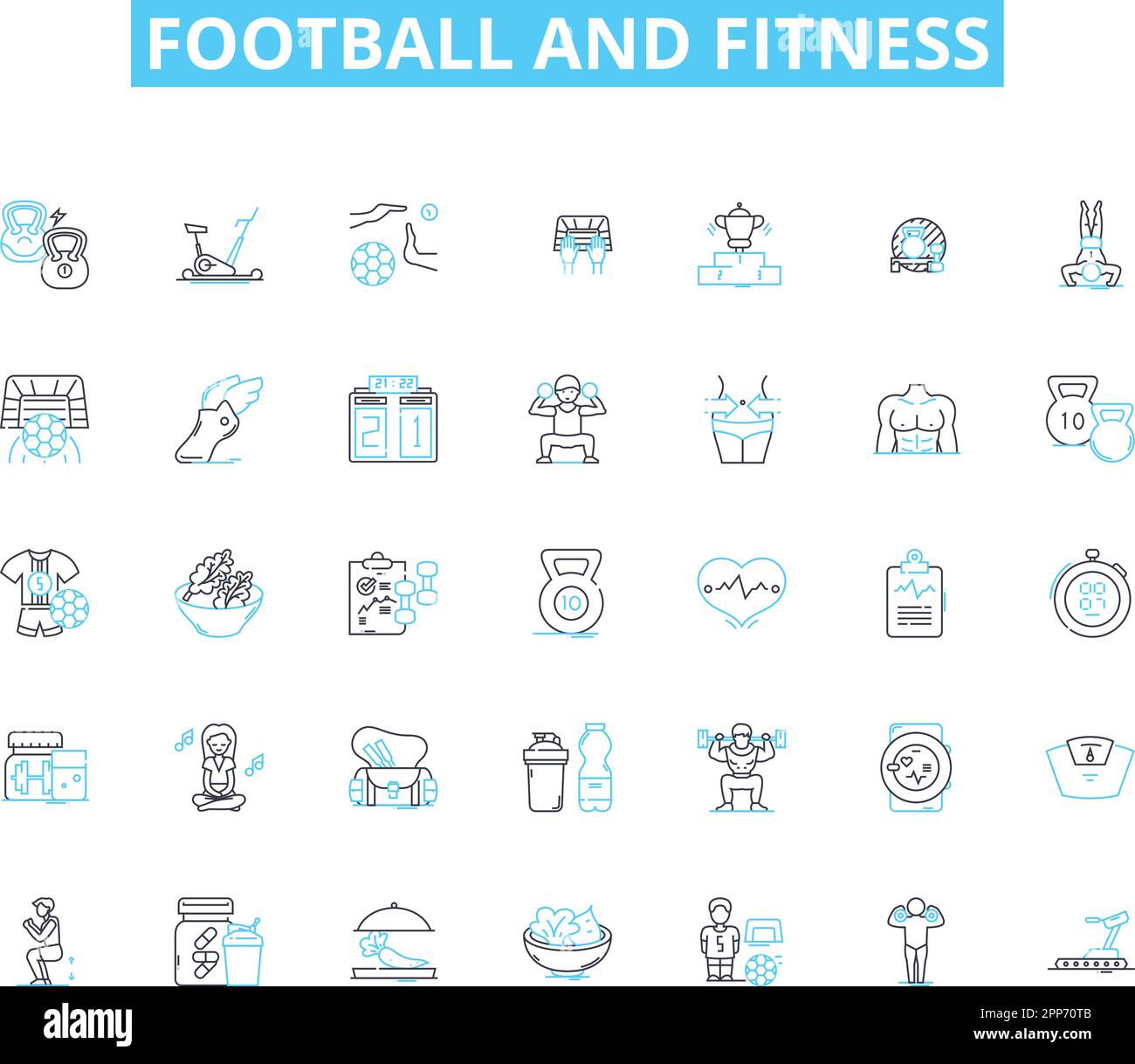 Football and fitness linear icons set. Agility, Endurance, Power ...
