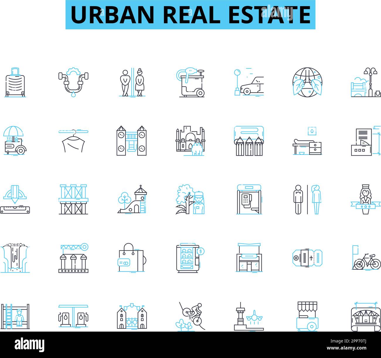 Urban real estate linear icons set. Gentrification, Revitalization ...