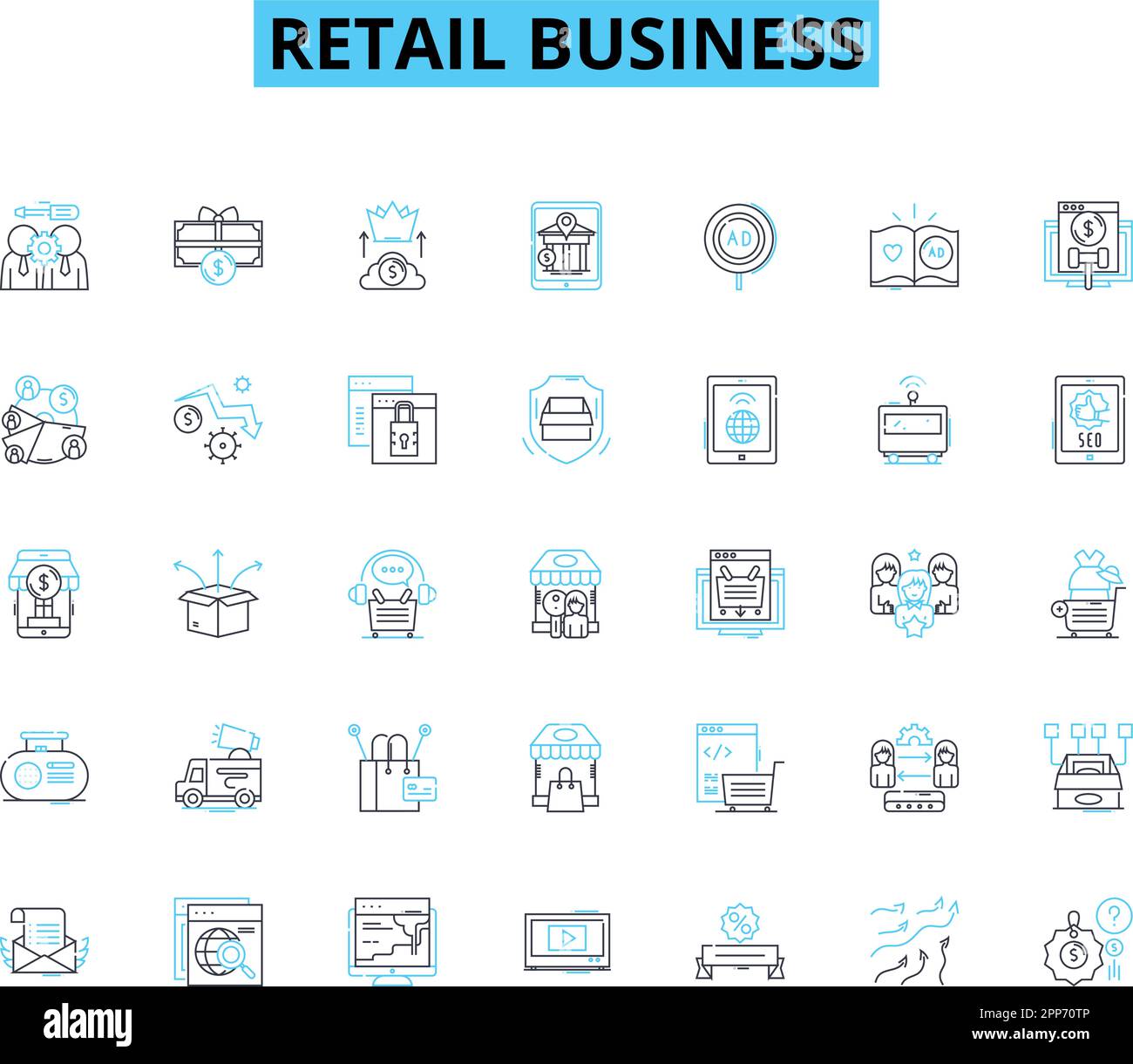 Retail business linear icons set. Inventory, Sales, Customer, Marketing ...
