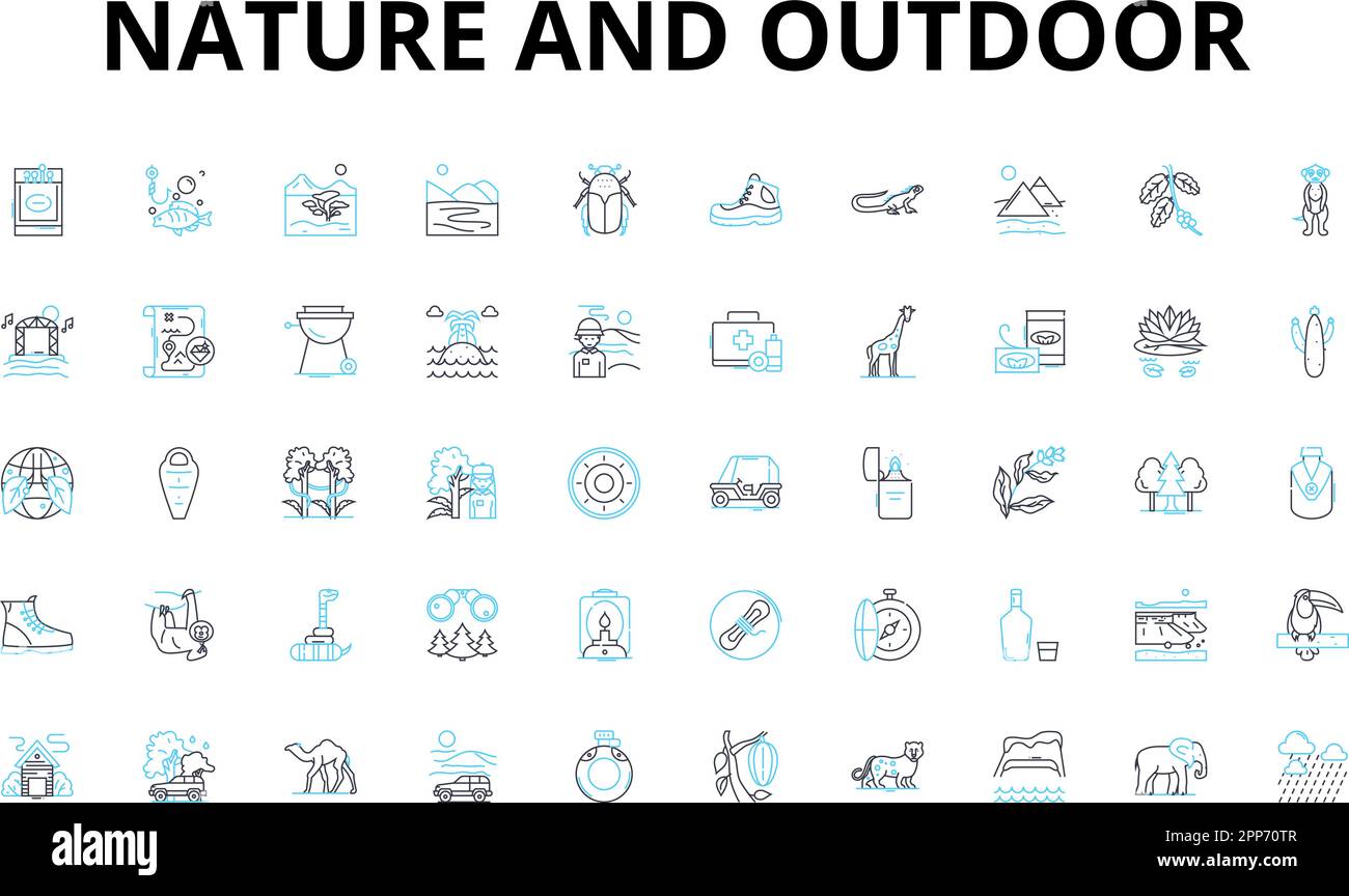 Nature and outdoor linear icons set. Wilderness, Mountains, Forests ...