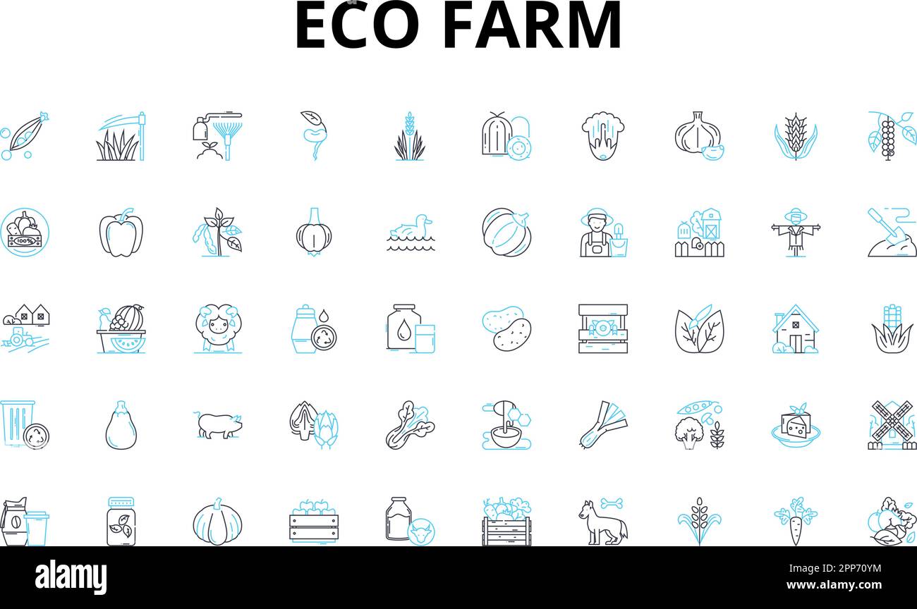 Eco farm linear icons set. Sustainability, Organic, Green, Permaculture ...