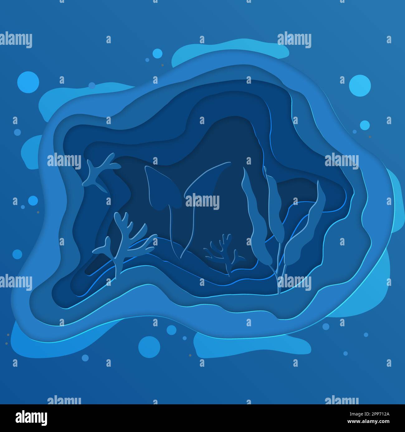 Vector illustration of sea bottom with waves. Paper cut deep style ...