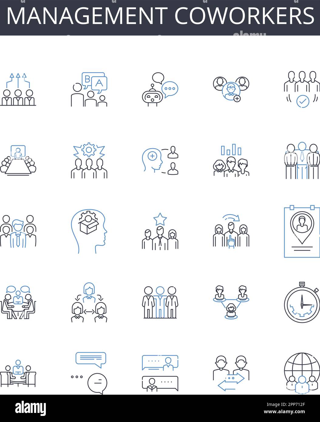 Management coworkers line icons collection. Discipline workers ...