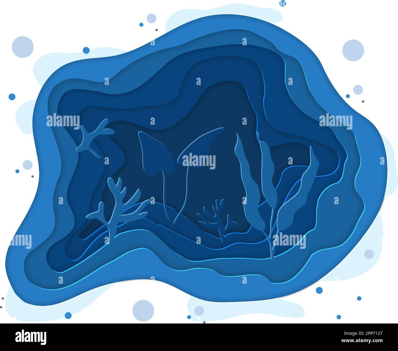 Vector illustration of sea bottom with waves. Paper cut deep style ...