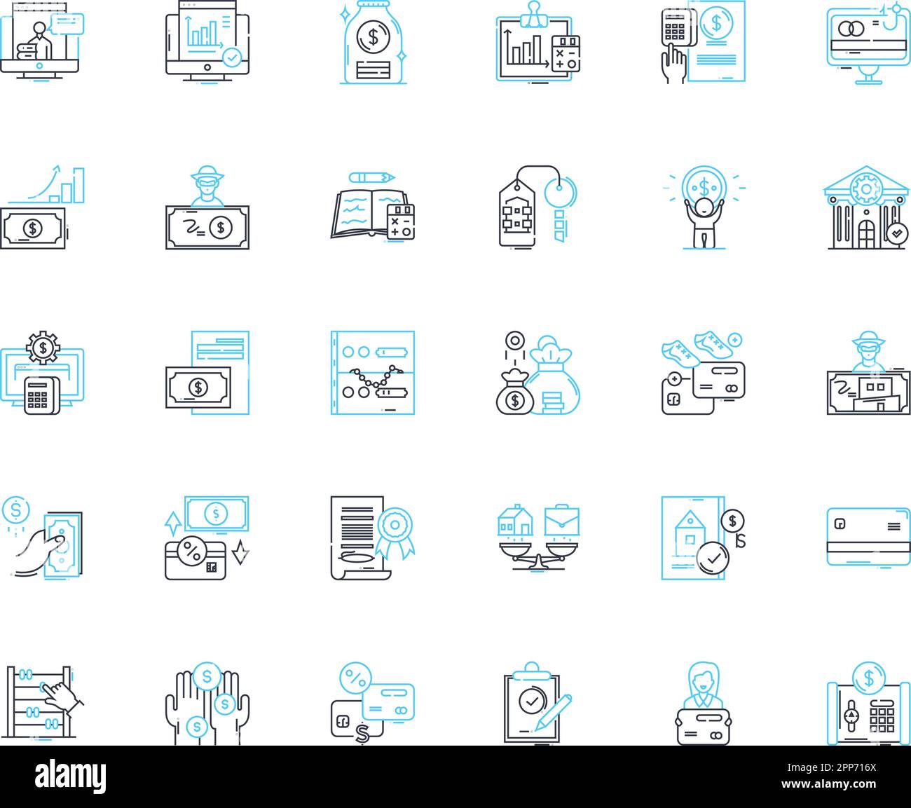 Accounting services linear icons set. Bookkeeping, Taxation, Payroll ...