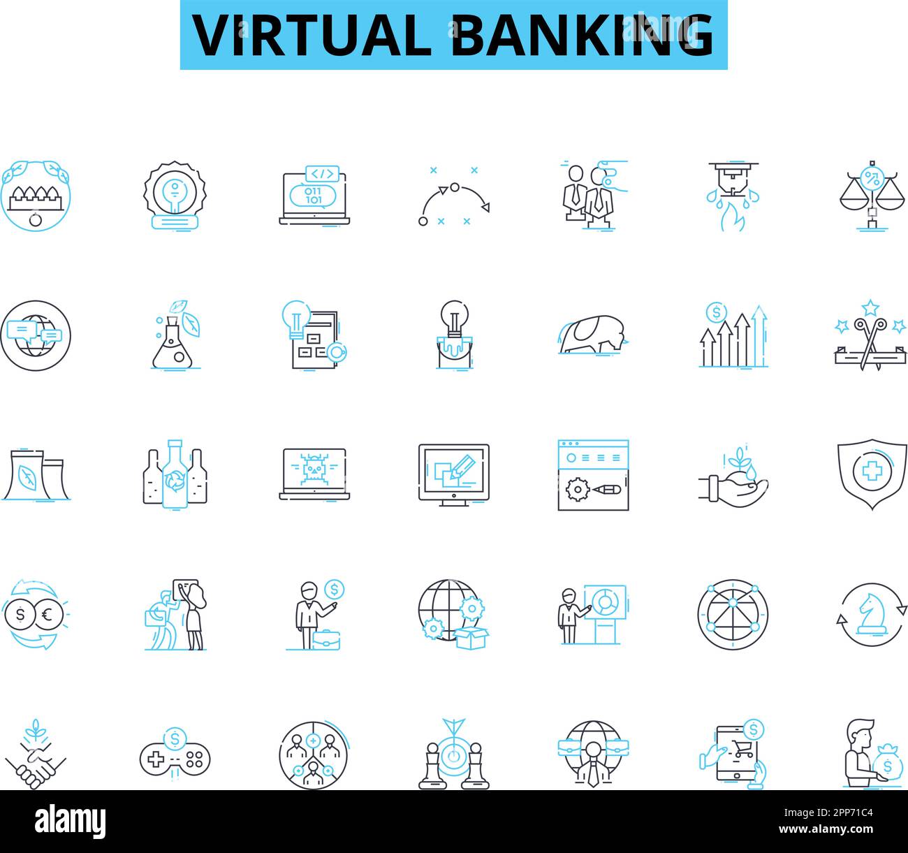 Virtual banking linear icons set. Digital, Online, Mobile, Virtual, Web ... Virtual banking linear icons set. Digital, Online, Mobile, Virtual, Web ...