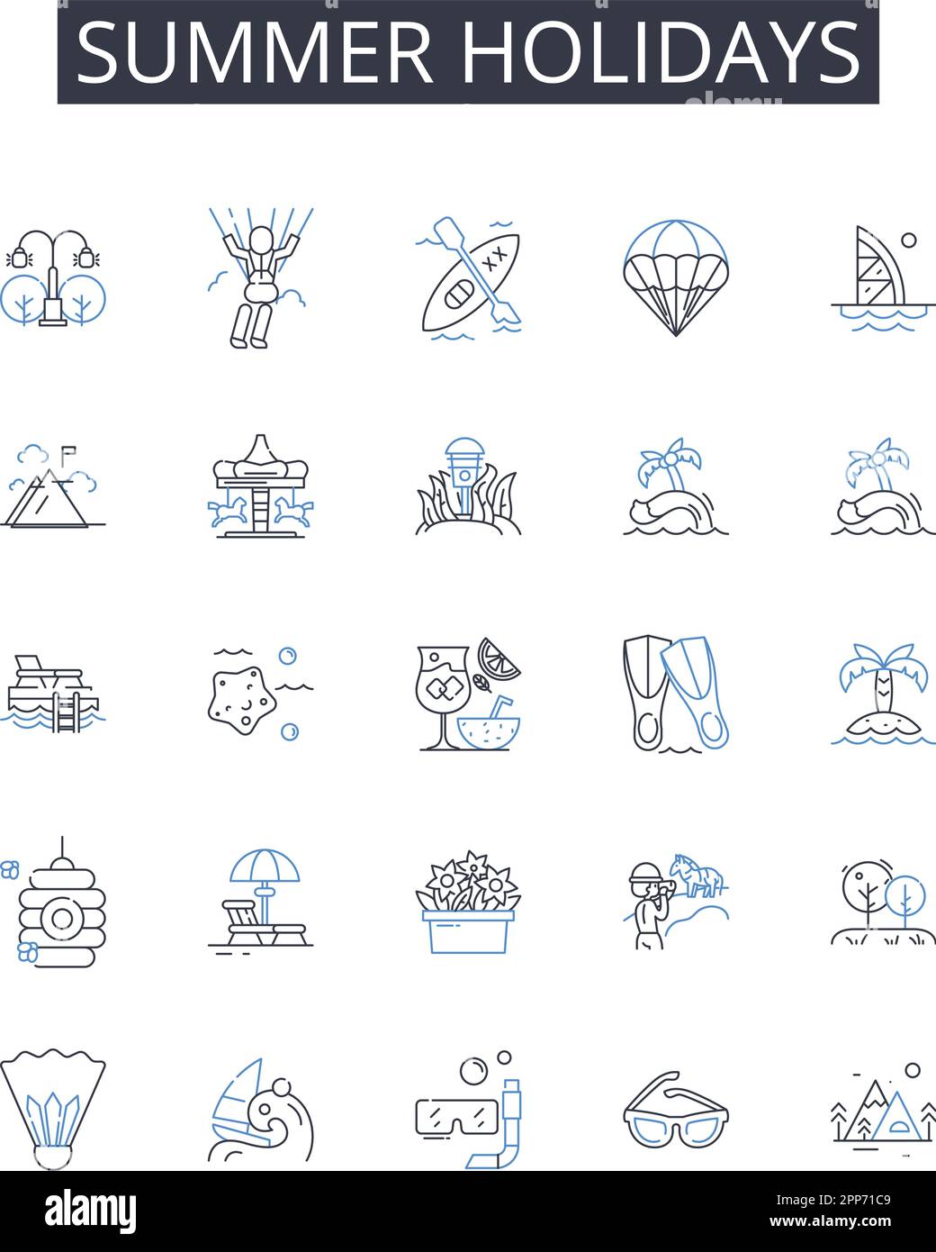 Summer holidays line icons collection. Vacation, Break, Getaway, Trip ... Summer holidays line icons collection. Vacation, Break, Getaway, Trip ...