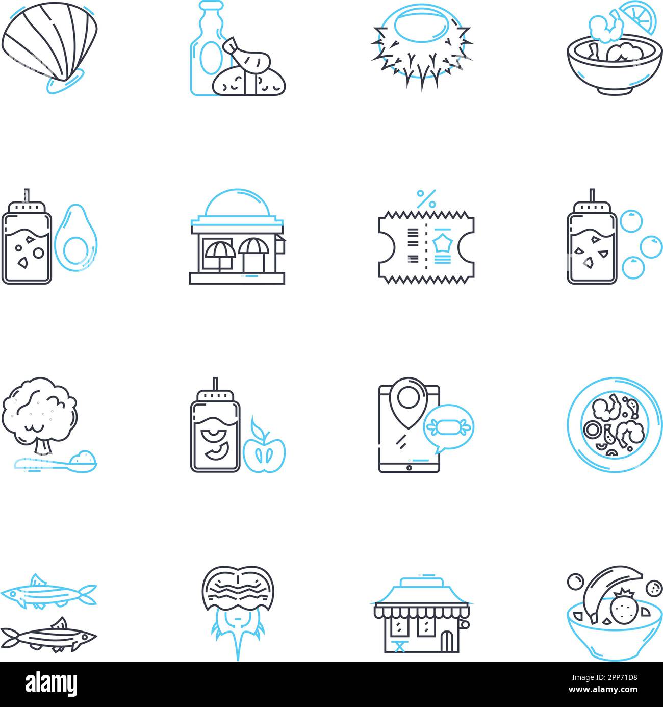 Oyster bar linear icons set. Oysters, Seafood, Clams, Shrimp, Lobster ...