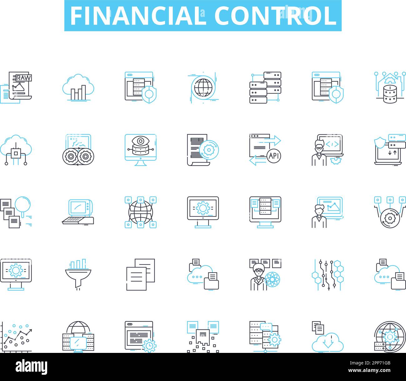 Financial control linear icons set. Budgeting, Planning, Savings ...