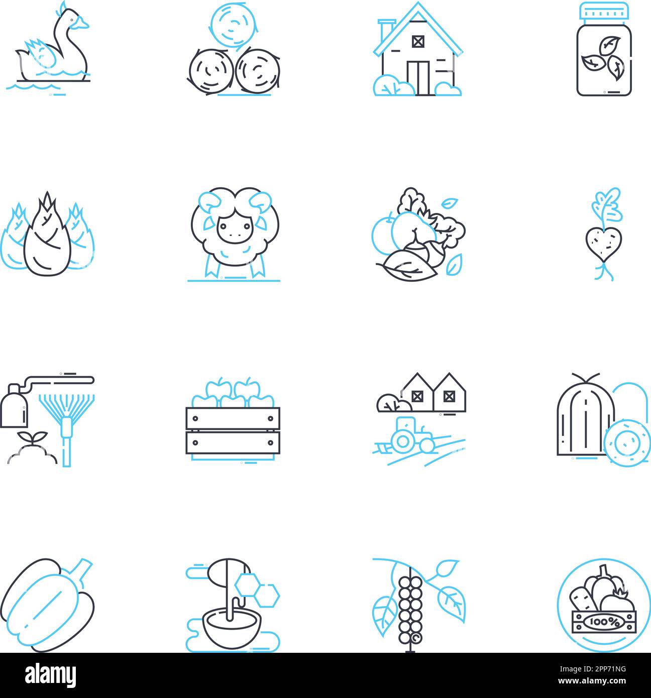 Sustainable ranch linear icons set. Grazing, Pasture, Conservation, Wildlife, Restoration ...