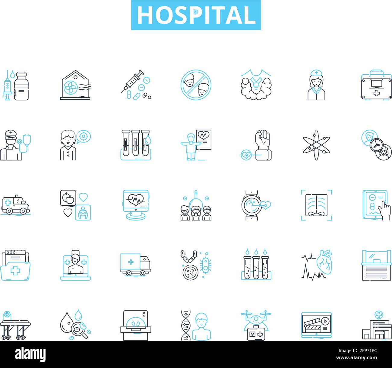 Hospital linear icons set. Medicine, Emergency, Staff, Patients ...