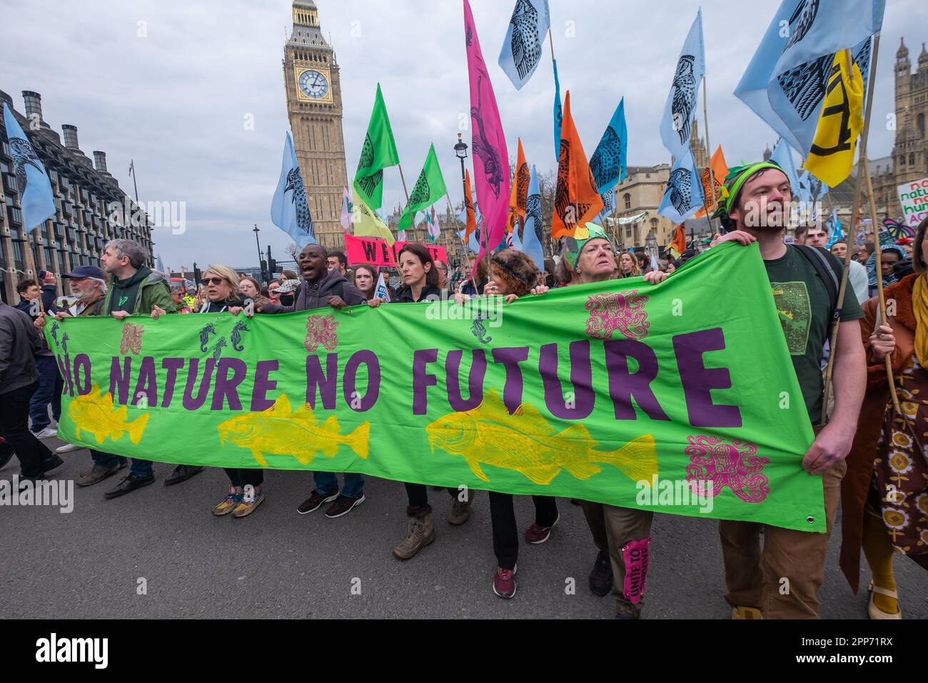 London, UK. No Nature No Future banner at Parliament. Many thousands of ...