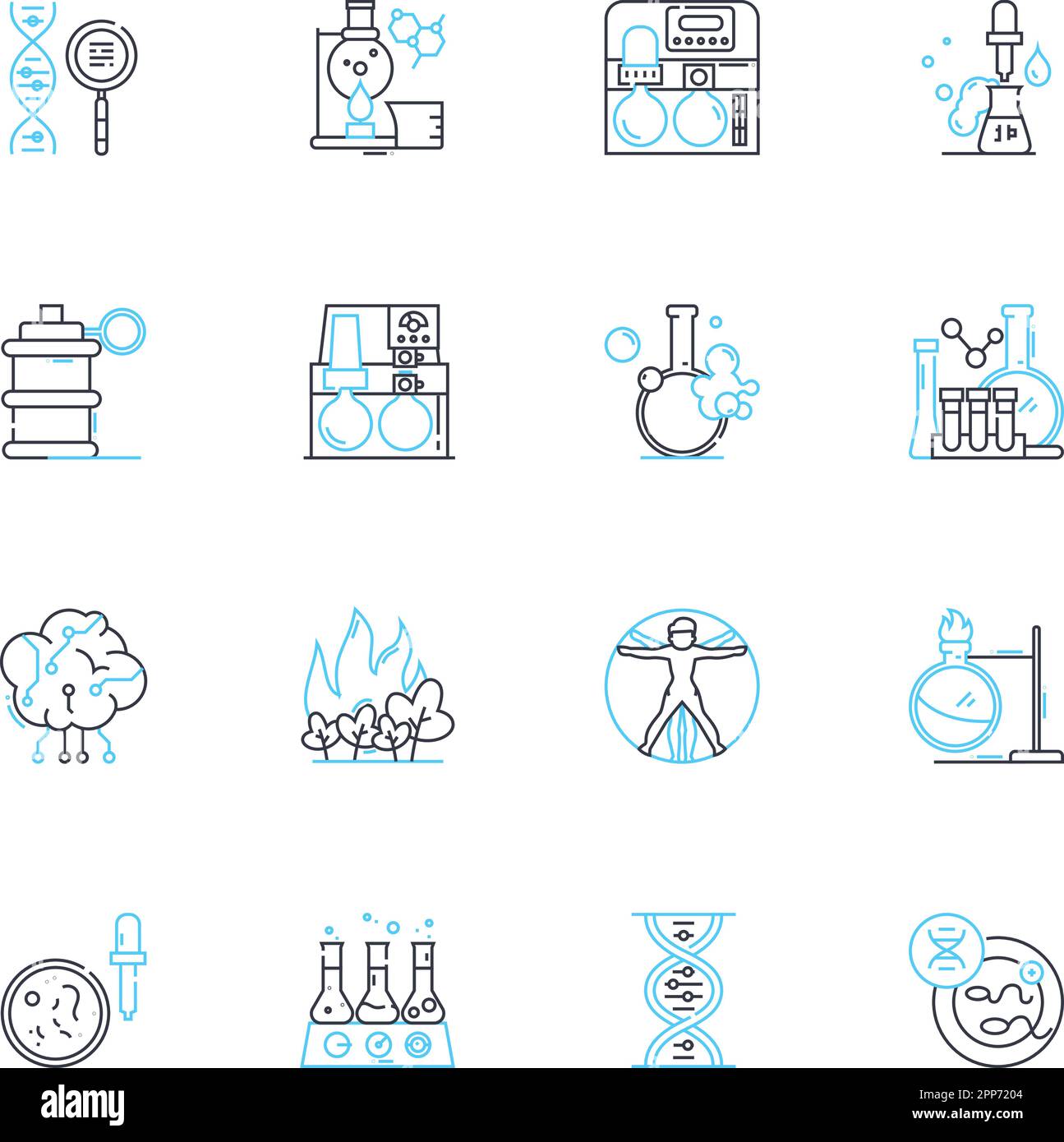 Biomedical Science linear icons set. Microbiology, Immunology, Genetics ...
