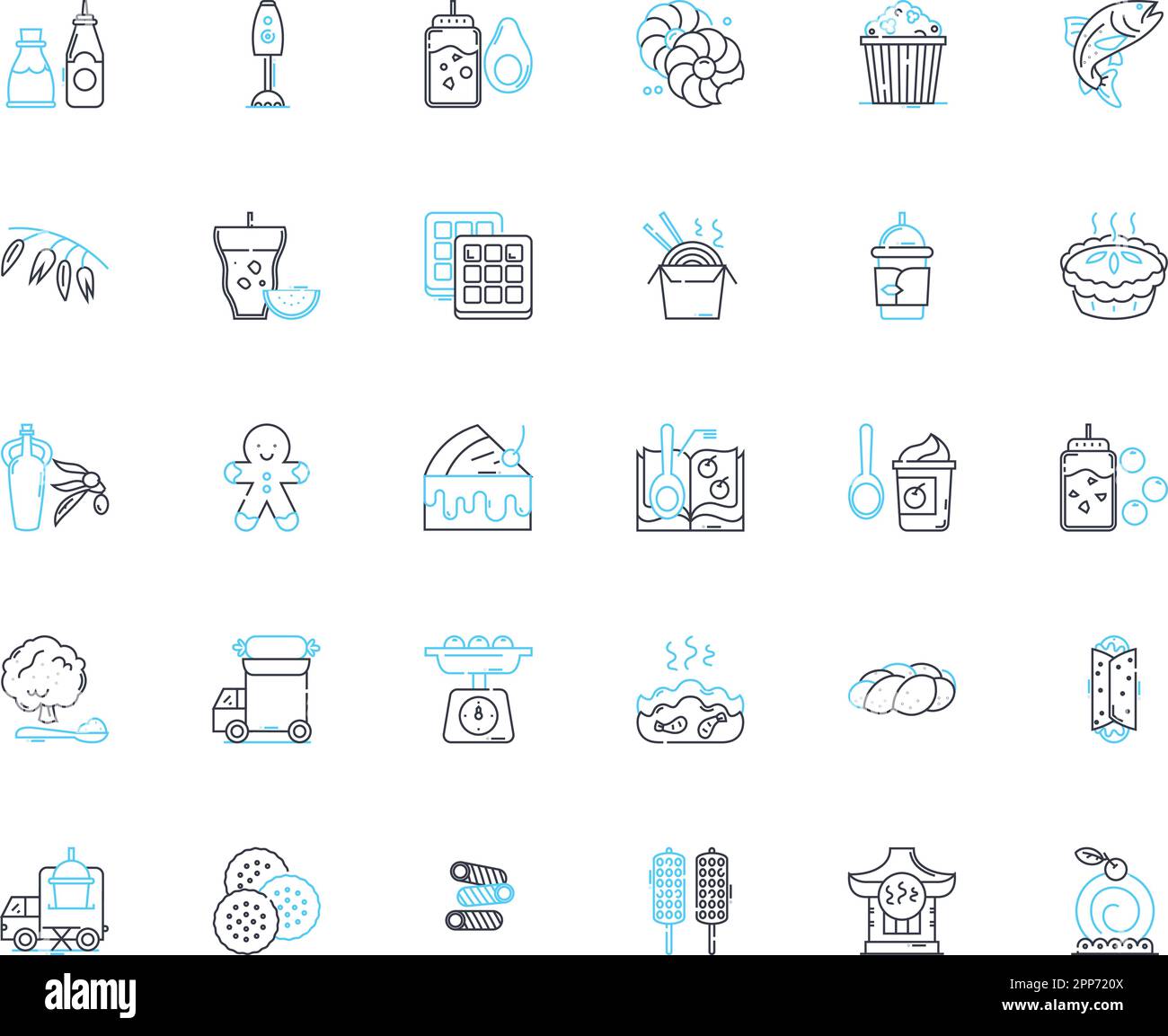 Snack linear icons set. Chips, Popcorn, Pretzels, Crackers, Nuts ...