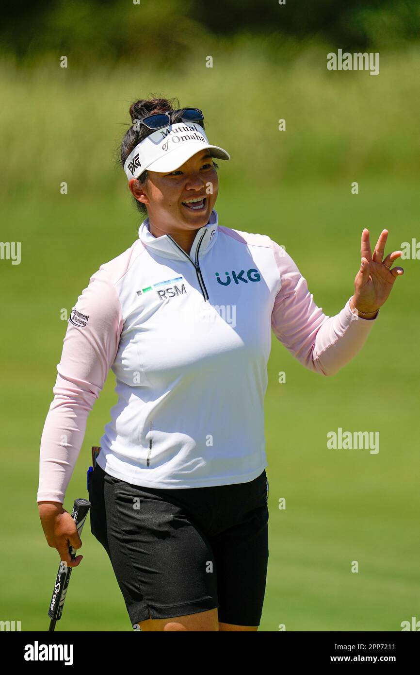 Megan Khang waves after her putt on the second hole during the third ...