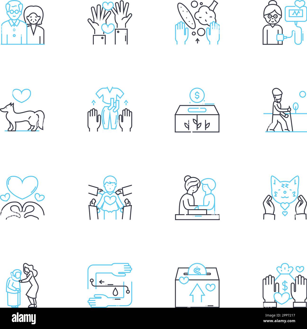 Benevolence linear icons set. Kindness, Compassion, Charity, Goodwill ...