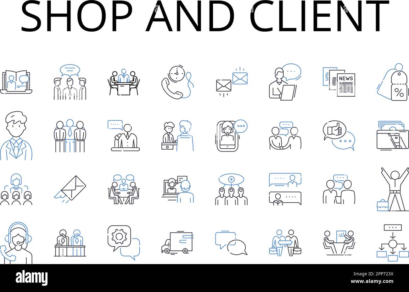 Shop and client line icons collection. hop store, boutique, market ...