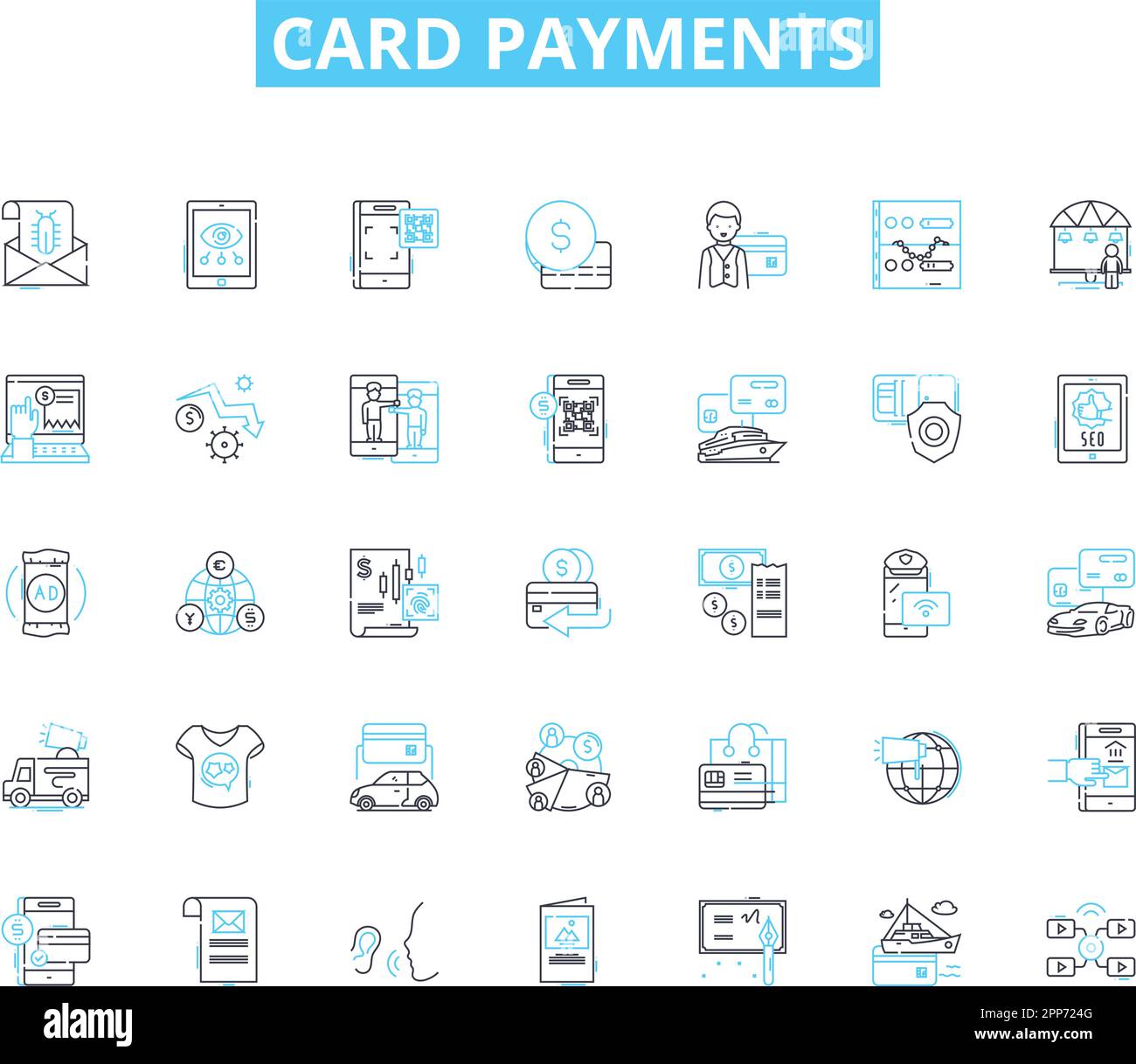 Card payments linear icons set. Transaction, Authorization, Payment ...