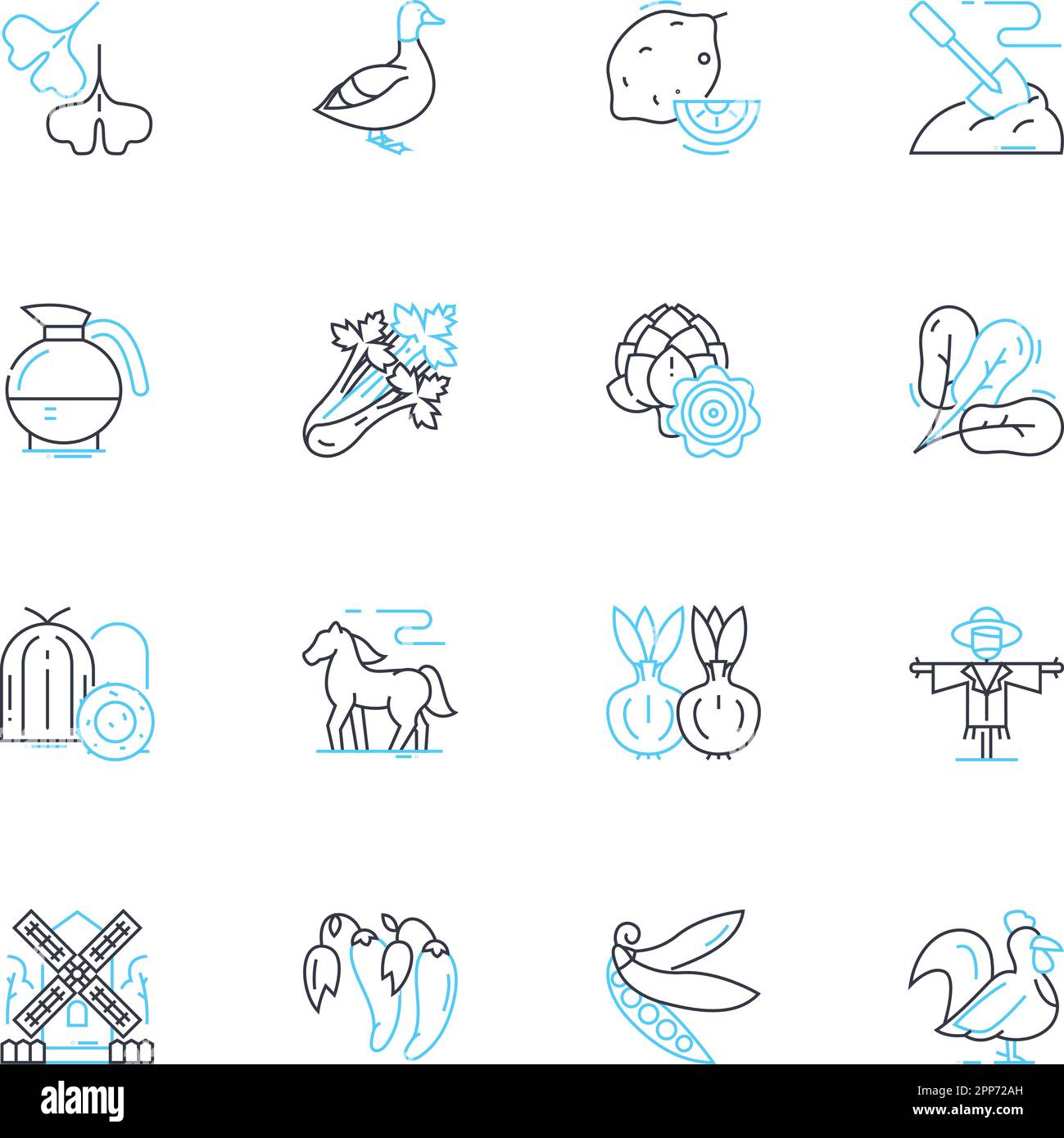 Orchard linear icons set. Apples, Blossoms, Harvest, Trees, Fruits ...