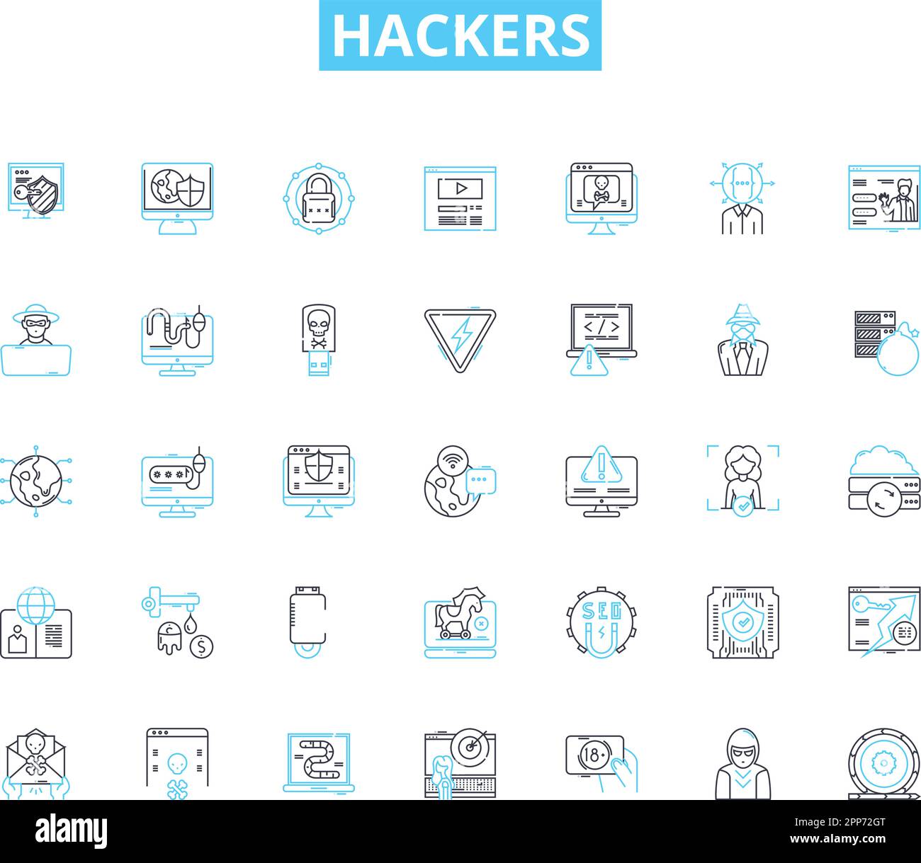 Hackers linear icons set. Cybercriminals, Intruders, Crackers ...