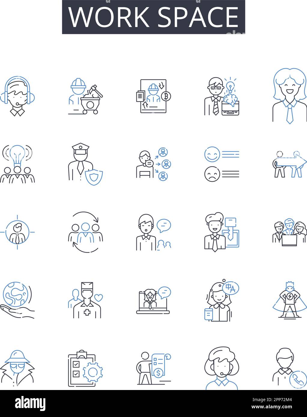 Work space line icons collection. Living room, Dining table, Kitchen ...