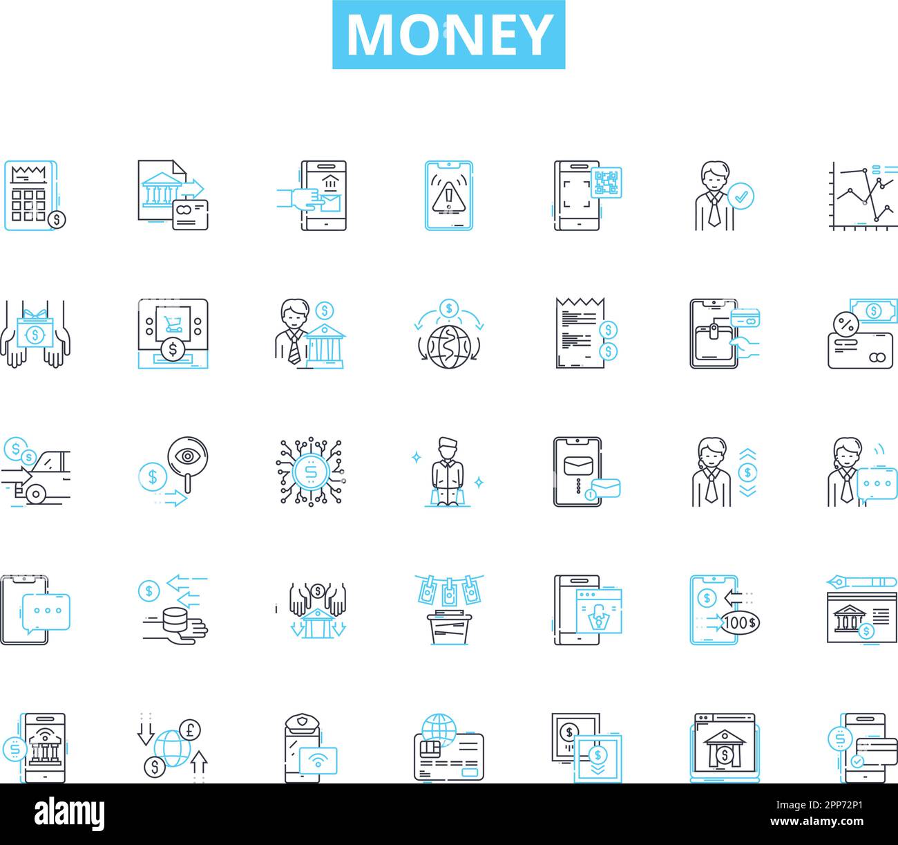 Money Linear Icons Set Wealth Currency Finances Cash Profit