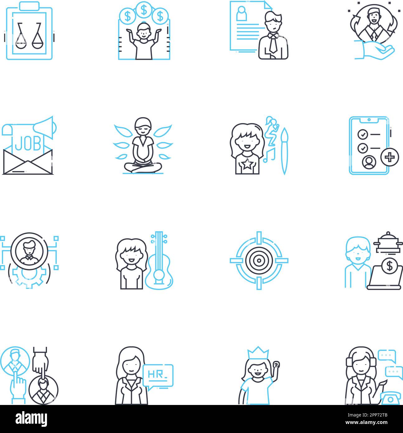 Personnel management linear icons set. Recruitment, Training, Employee development, Performance ...