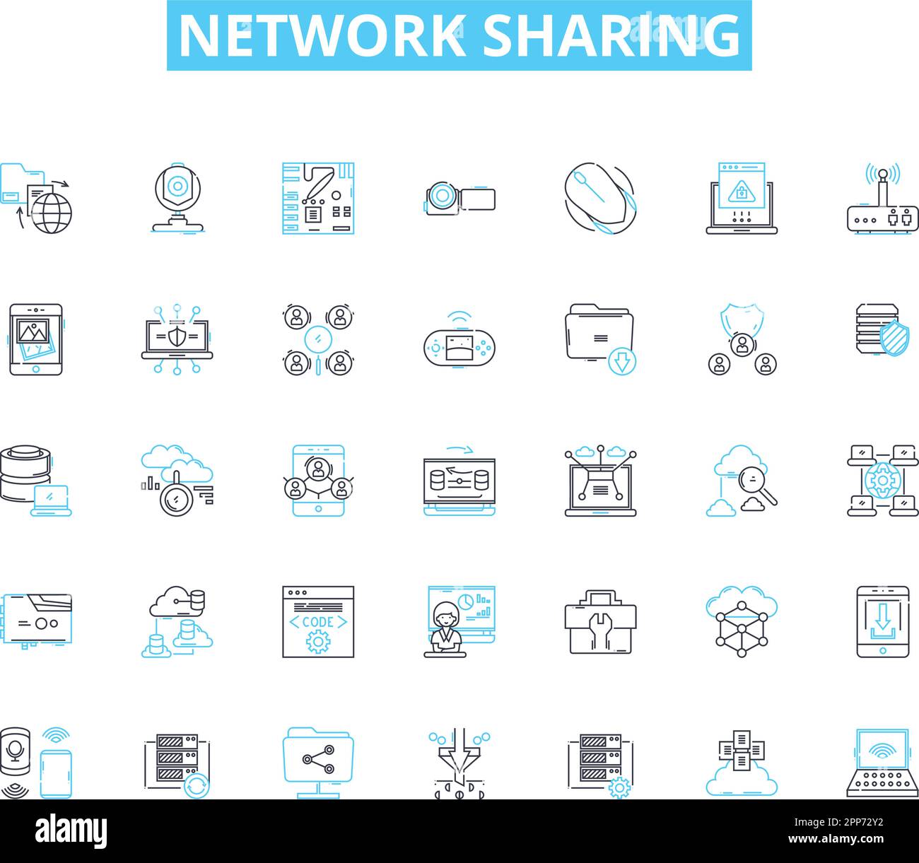 Network sharing linear icons set. Collaboration, Connectivity, Data ...