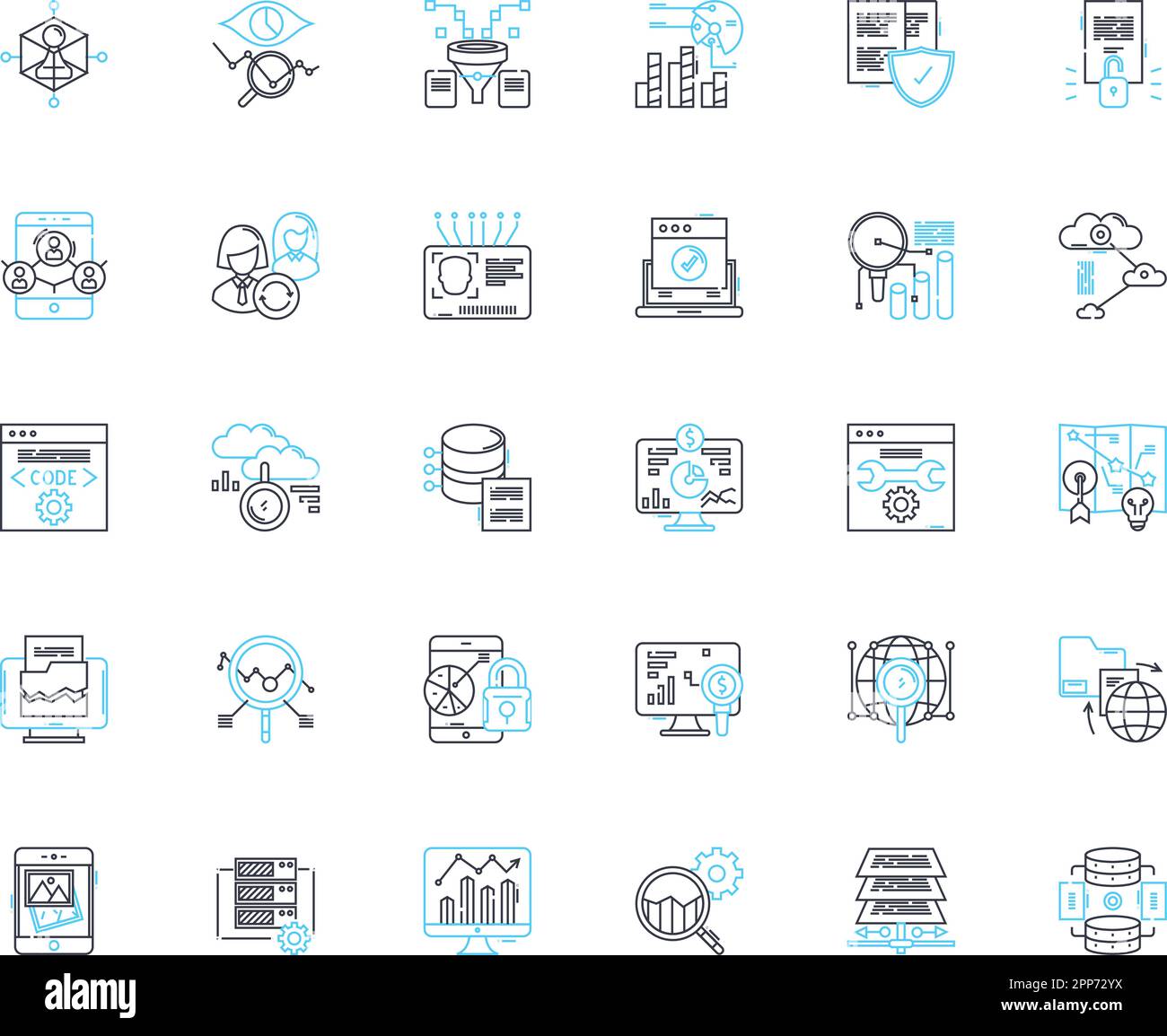 Web analytics linear icons set. Metrics, Data, Traffic, Conversions ...