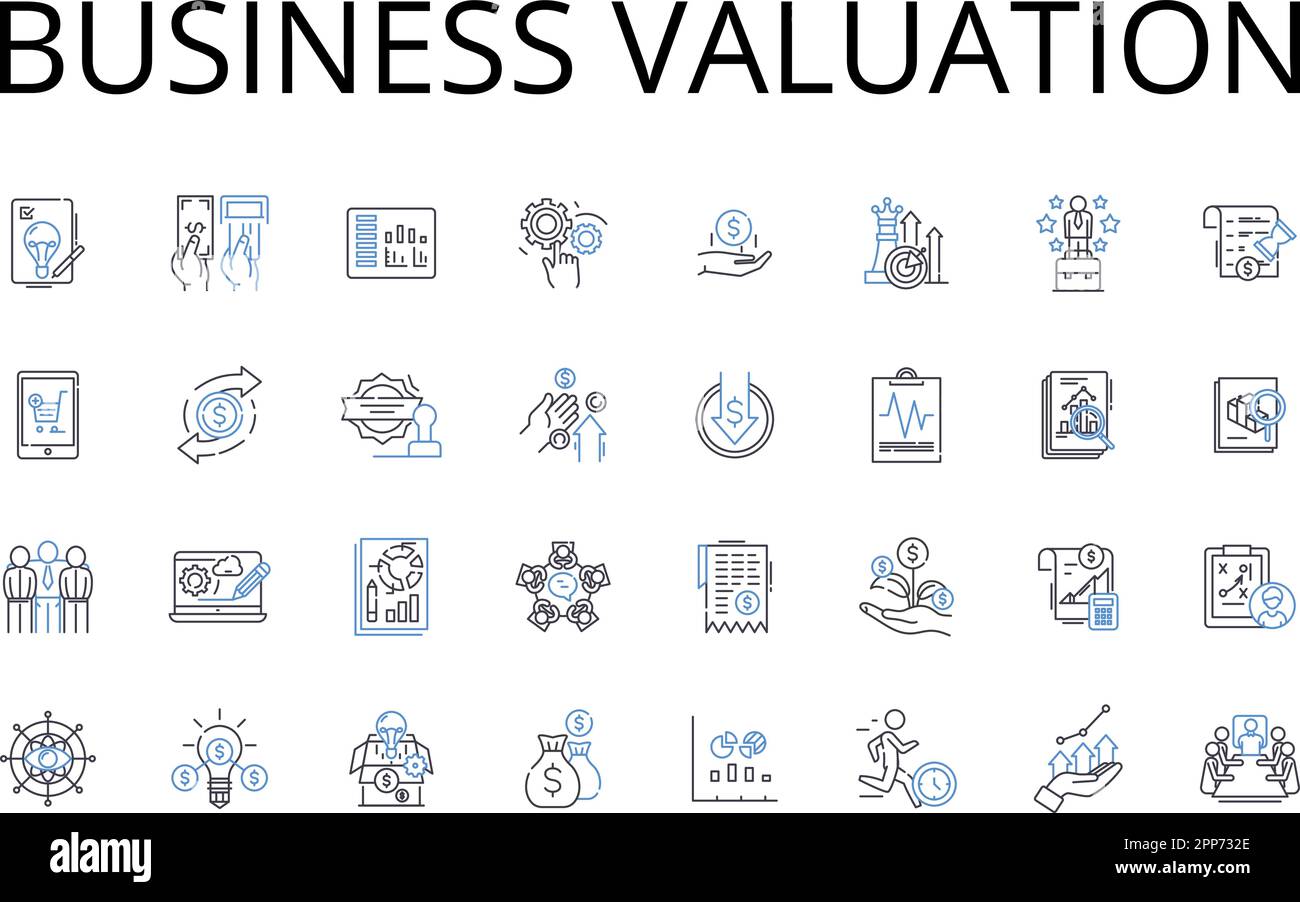 Business valuation line icons collection. Asset appraisal, Property assessment, Company worth ...