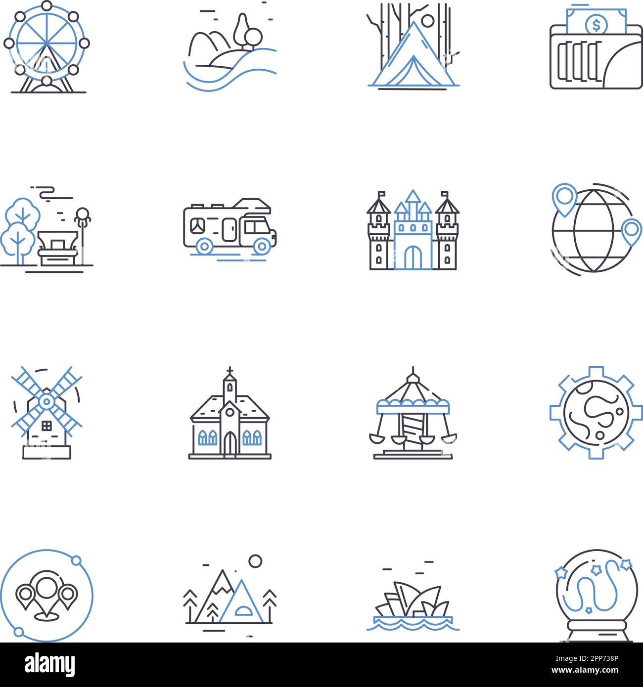 Trekking coach line icons collection. Adventure, Trailblazer, Hike ...