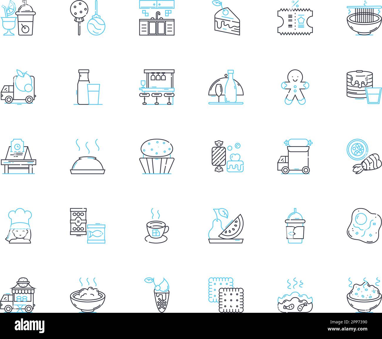 Convenience food linear icons set. Fast, Easy, Pre-made, Microwaveable ...