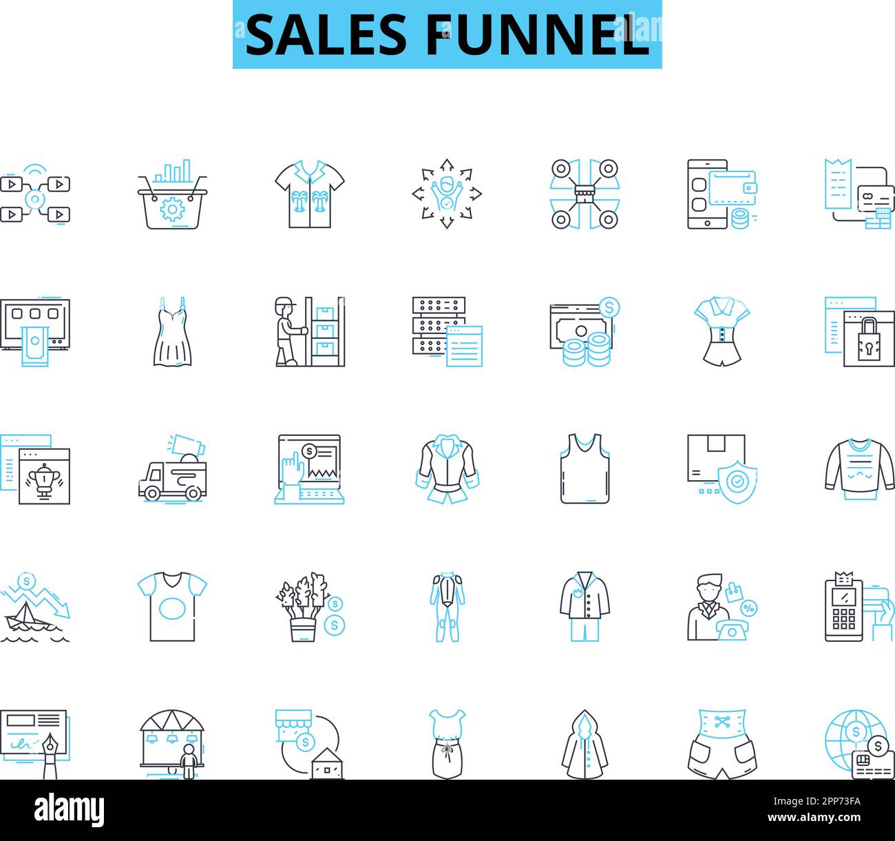 Sales funnel linear icons set. Leads, Conversion, Awareness, Engagement ...