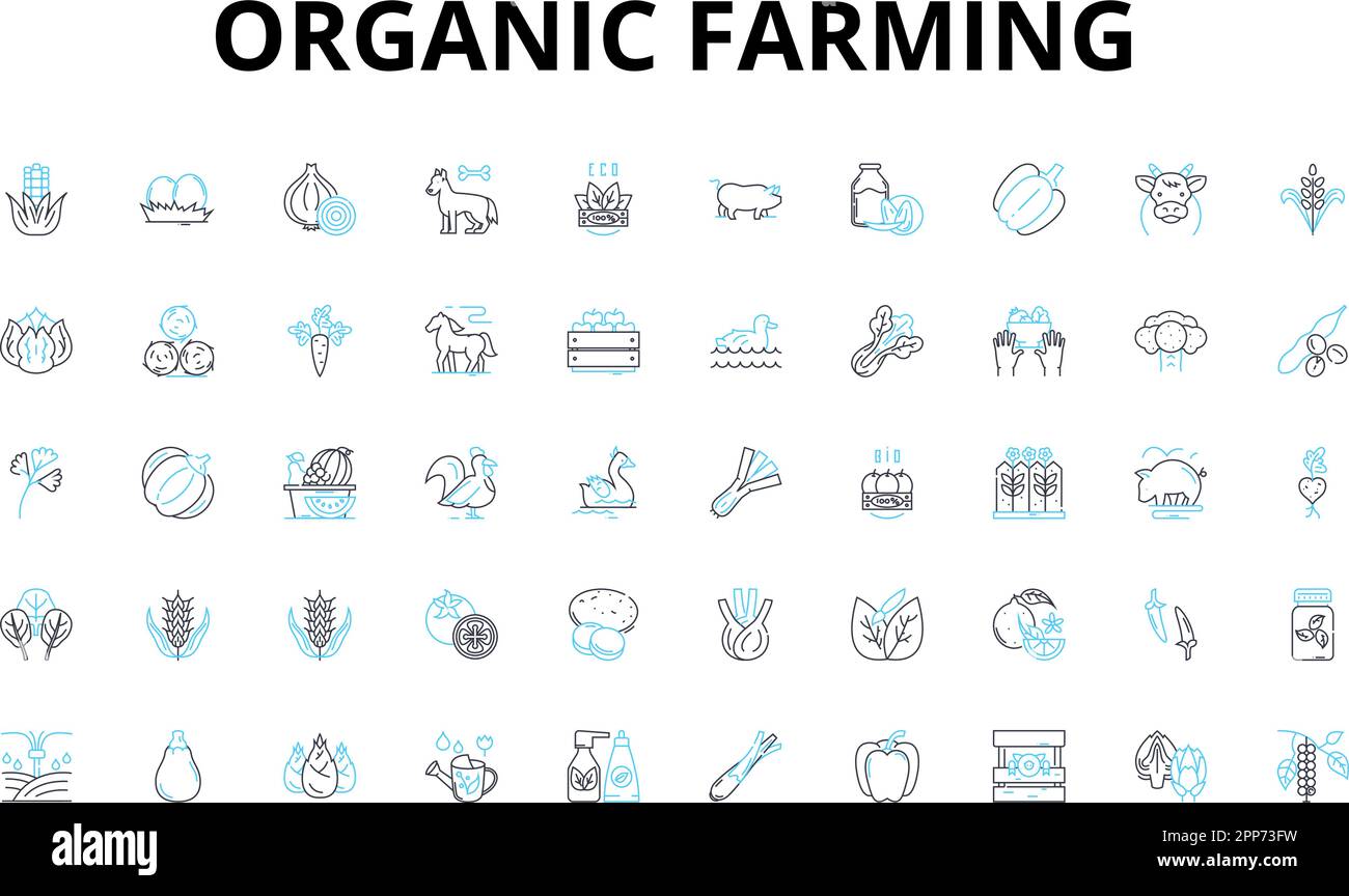 Organic farming linear icons set. Sustainability, Soil, Pesticides ...