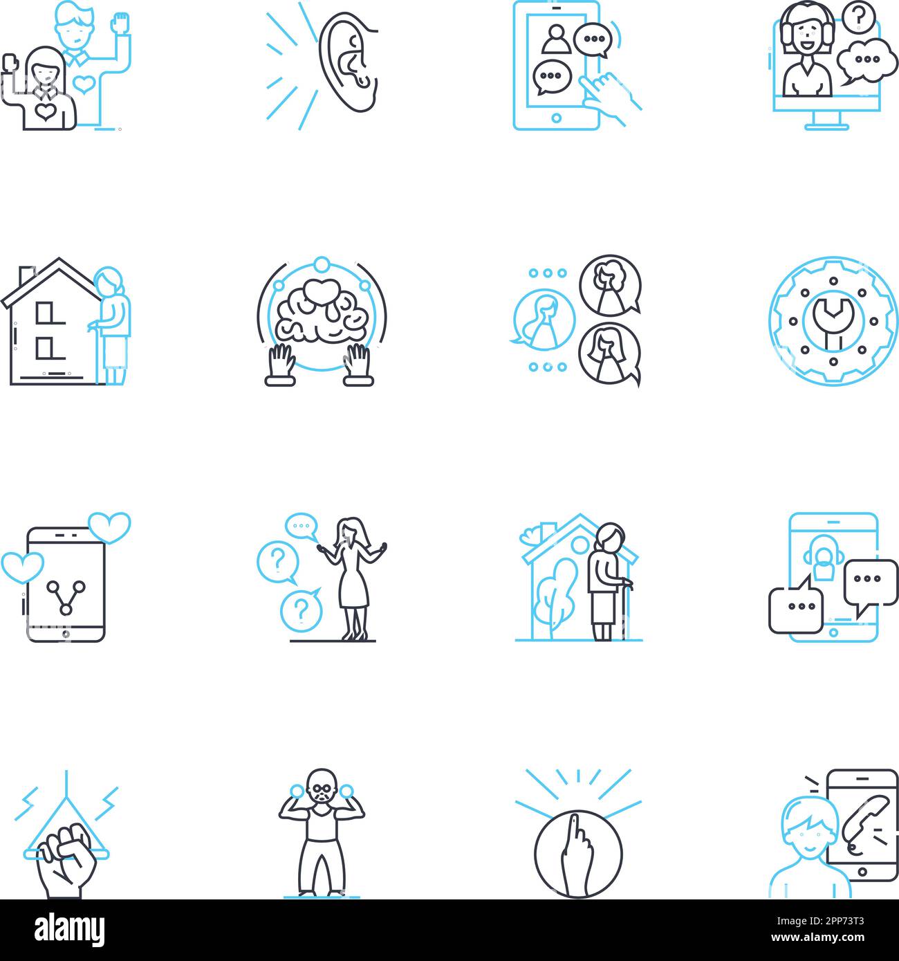 Support linear icons set. Assistance, Help, Comfort, Aid, Encouragement ...