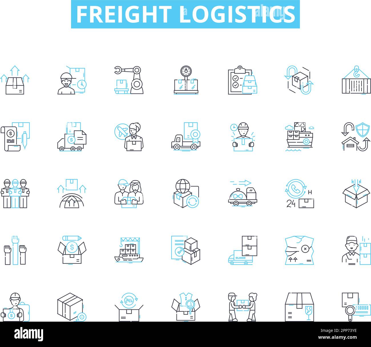 Freight logistics linear icons set. Shipping, Transport, Supply Chain ...
