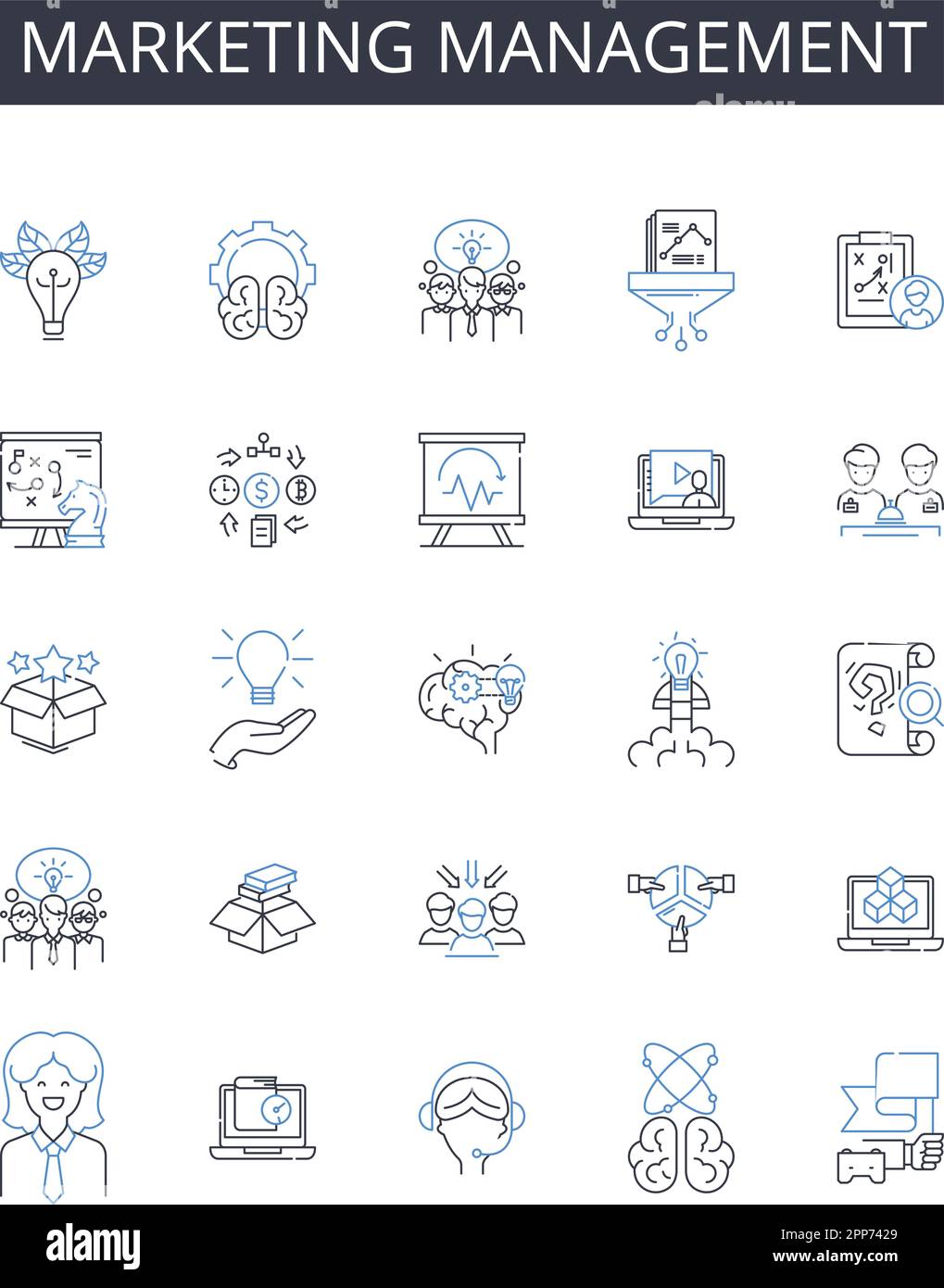 Marketing management line icons collection. Sales strategy, Business ...